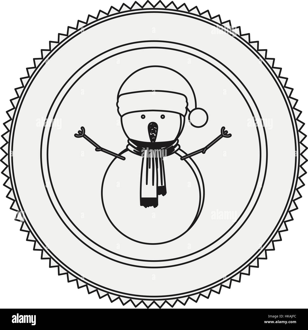 monochrome contour circle with snowman with scarf Stock Vector Image ...