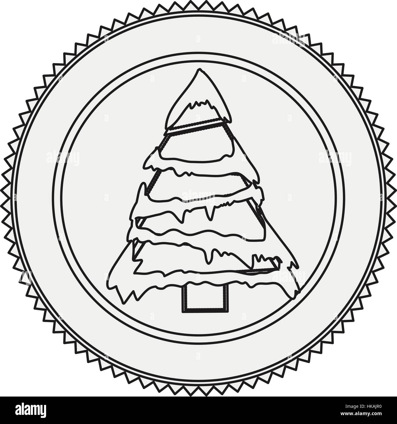 monochrome contour circle with christmas tree with snow Stock Vector ...