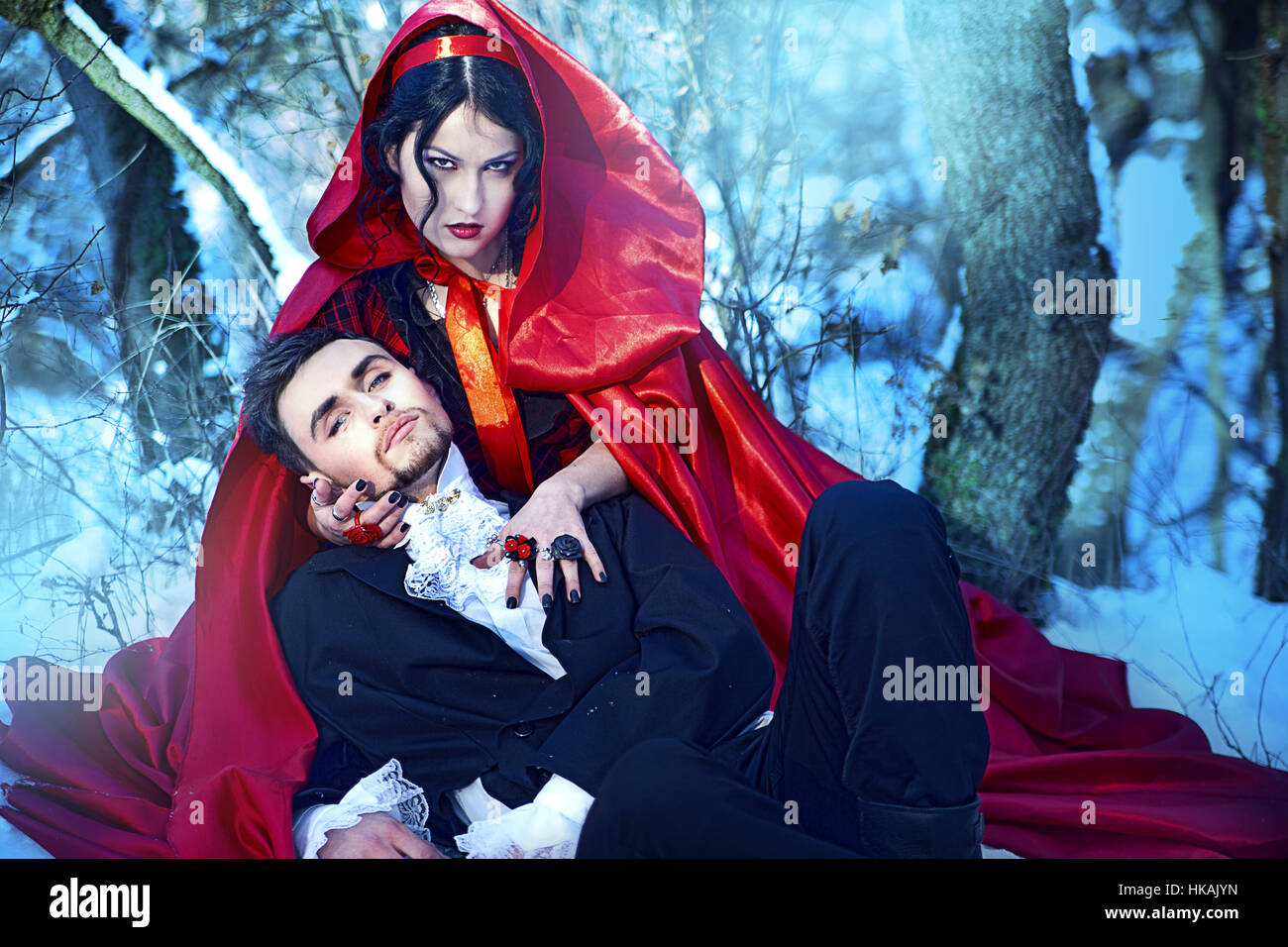 Red Riding Hood in love with a prince Stock Photo - Alamy