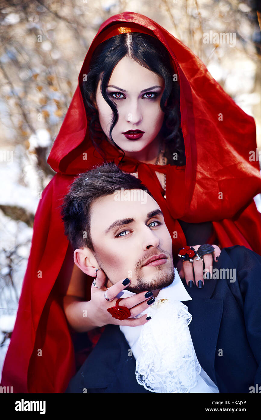 Red Riding Hood in love with a prince Stock Photo - Alamy