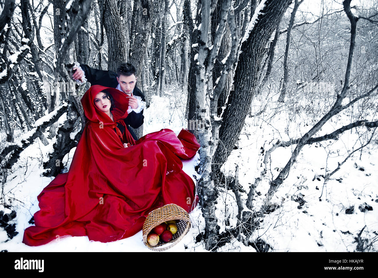 Red Riding Hood in love with a prince Stock Photo - Alamy