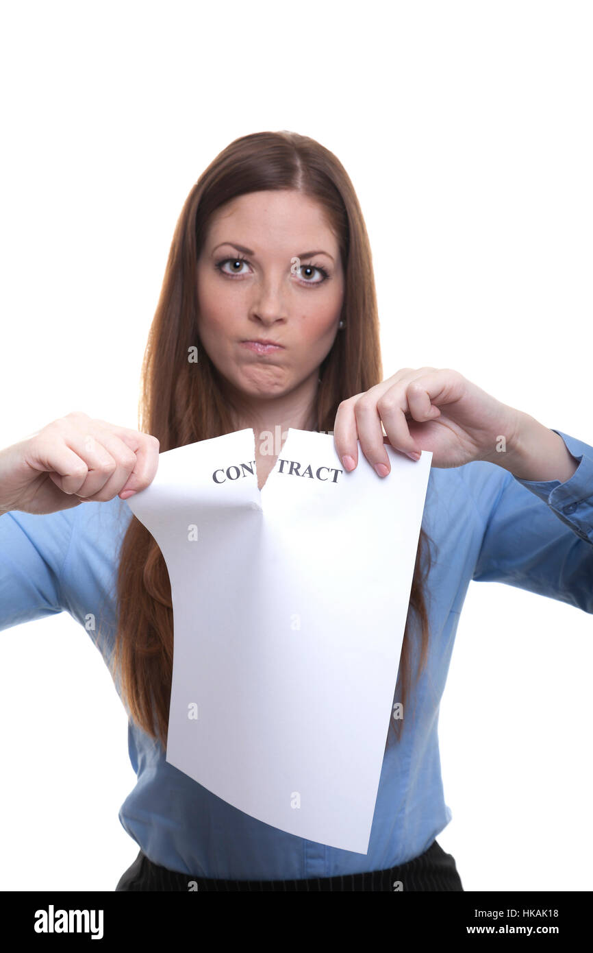 Frustrated business woman tears a contract into pieces Stock Photo - Alamy