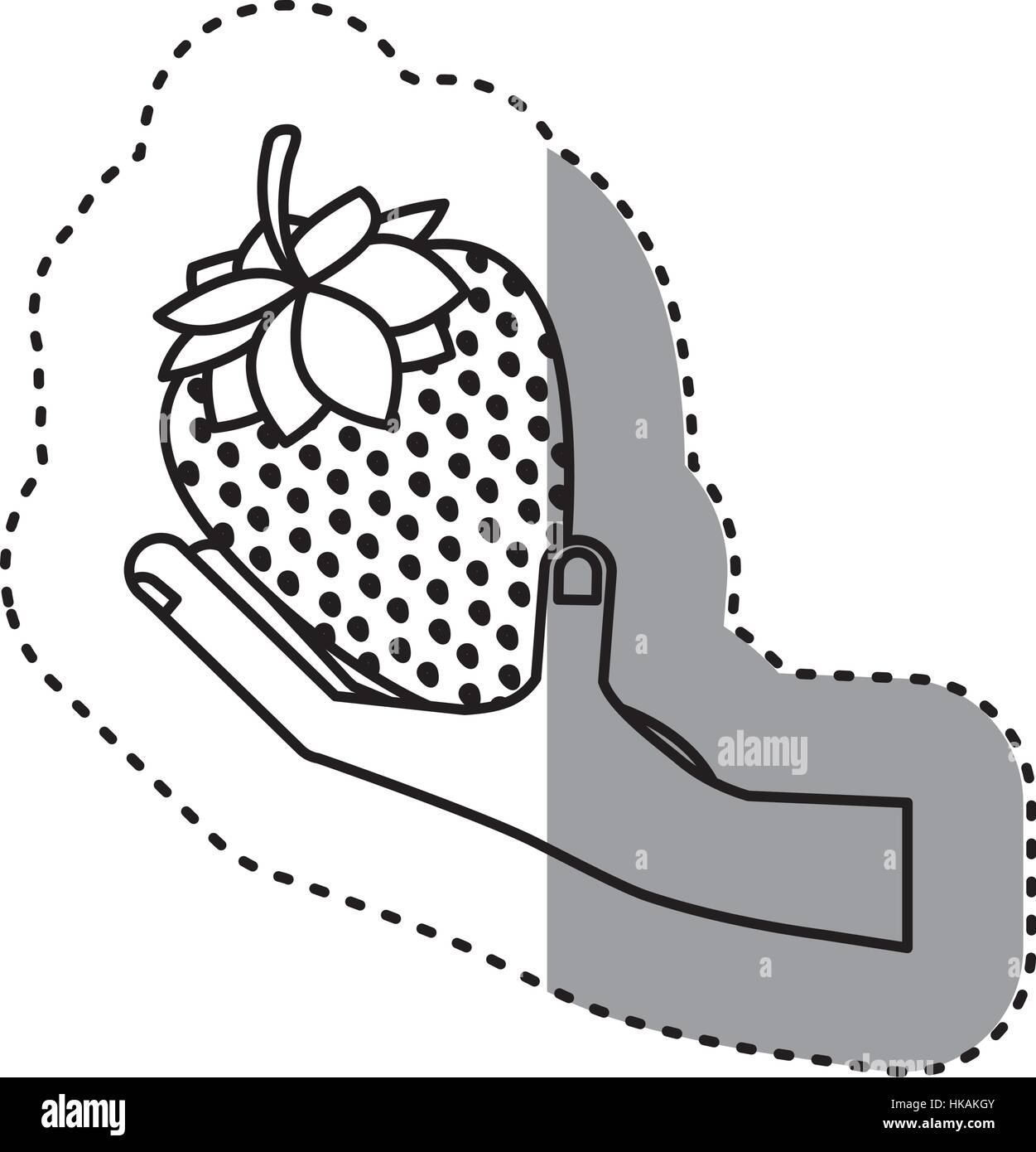 sticker contour of hand holding strawberry fruit Stock Vector Image ...