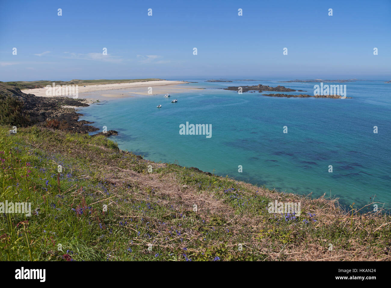 Shell Beach and dunes at Herm Stock Photo - Alamy