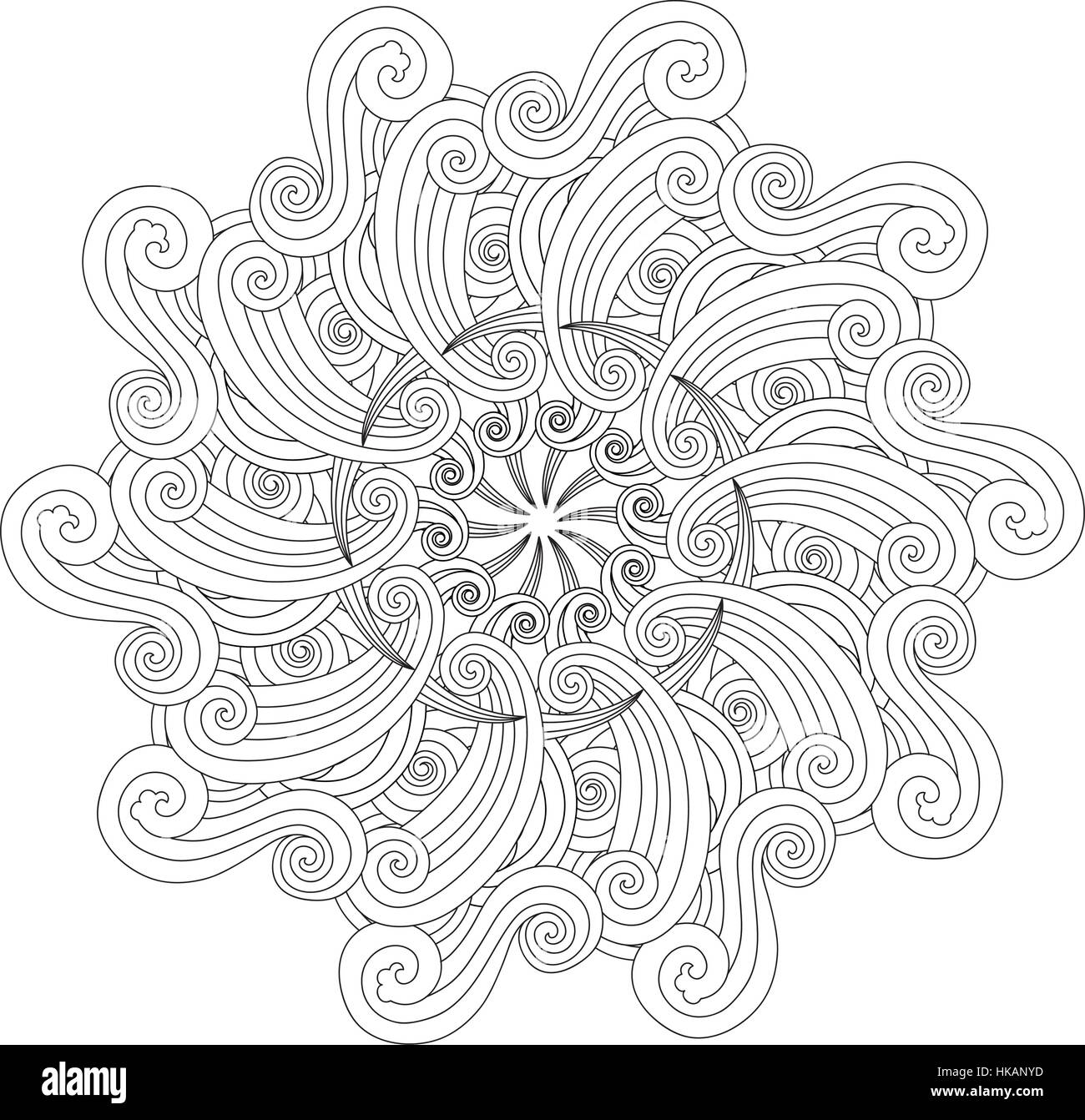 Graphic Mandala with waves and curles. Zentangle inspired style Stock ...