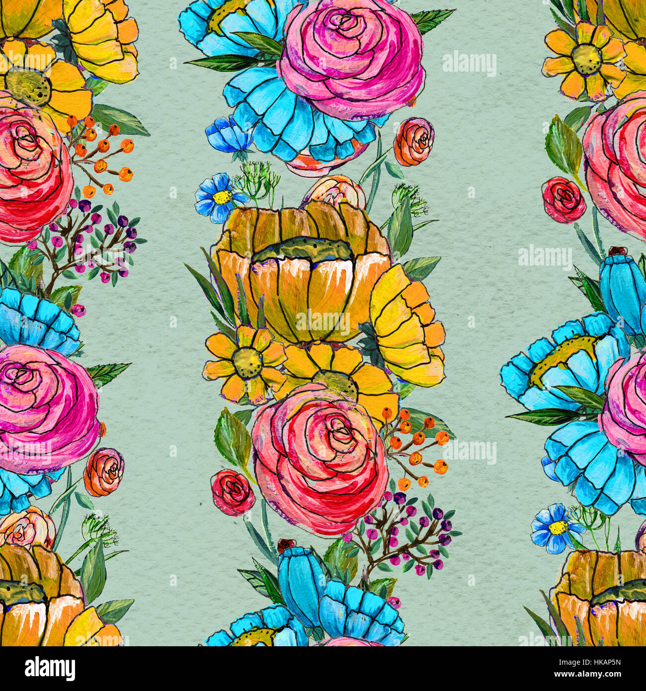 Seamless pattern with colorful flowers Stock Photo - Alamy