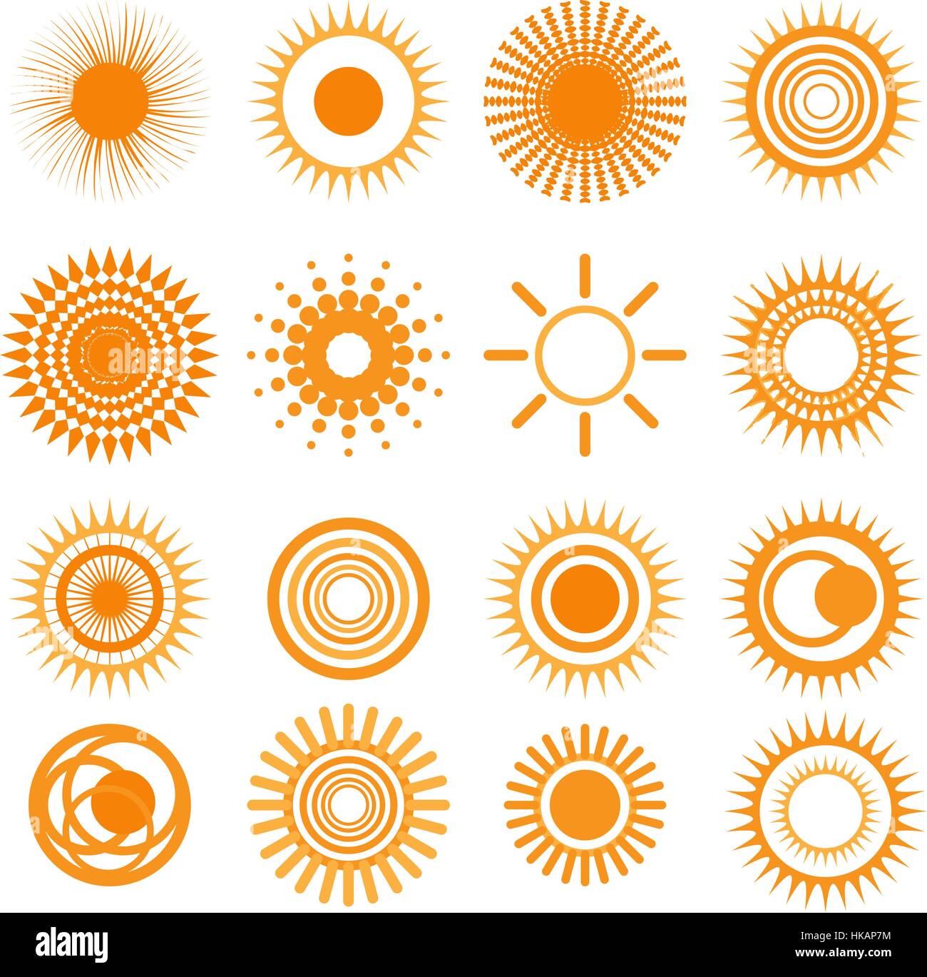 Orange Sun collection icons. Set of sun icons isolated on white ...