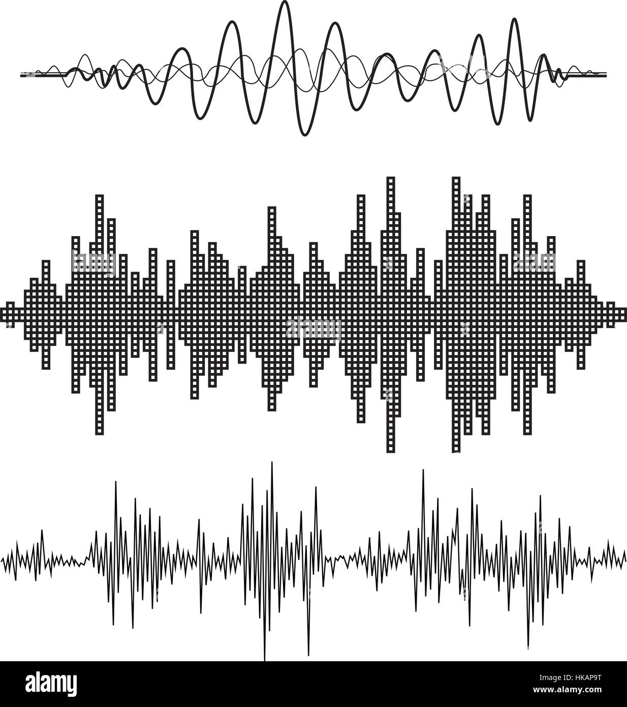 Vector music sound waves set. Audio sound equalizer technology, pulse musical. Vector ...