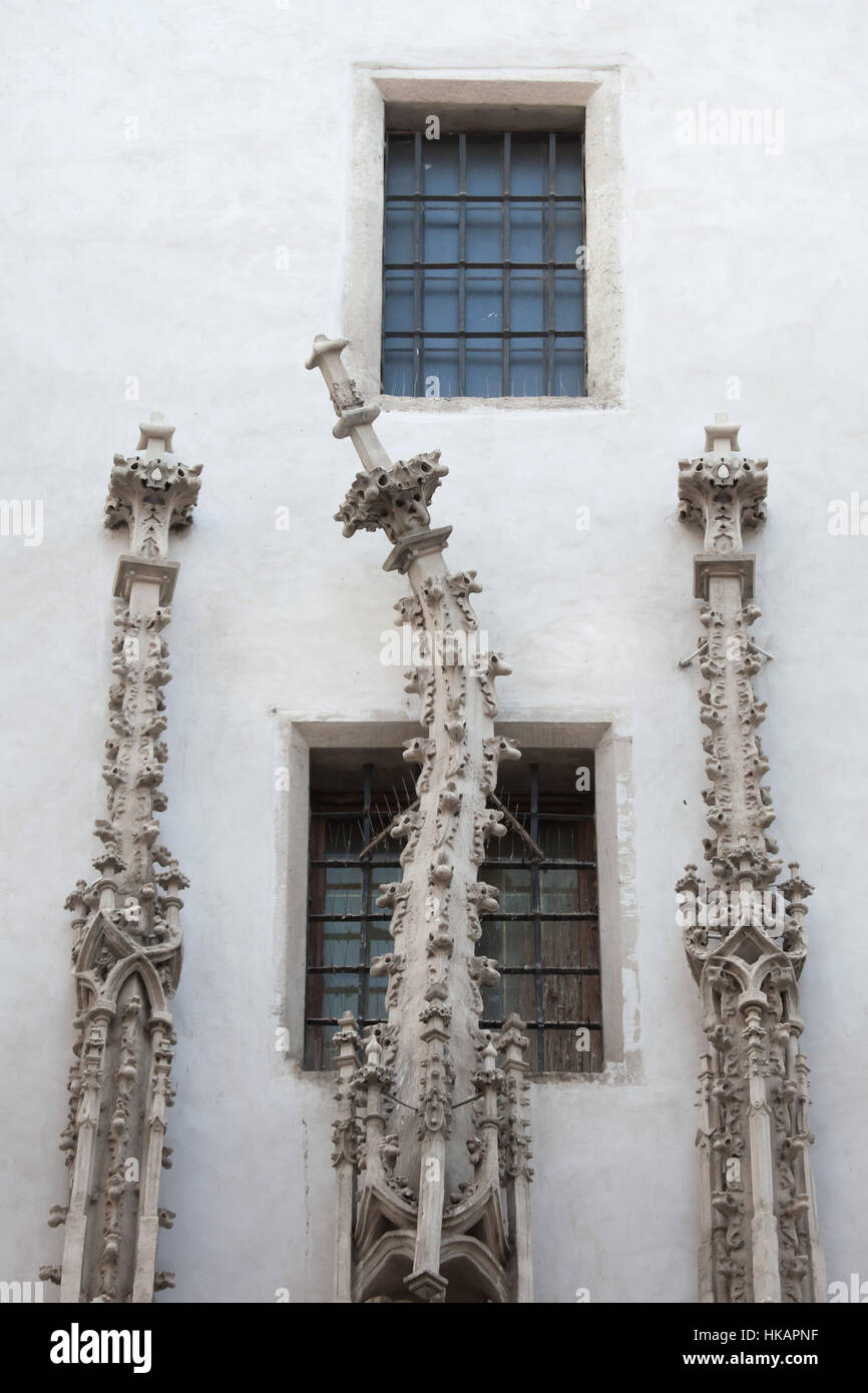 Crooked pinnacle of the Gothic portal of the Old Town Hall (Stara ...