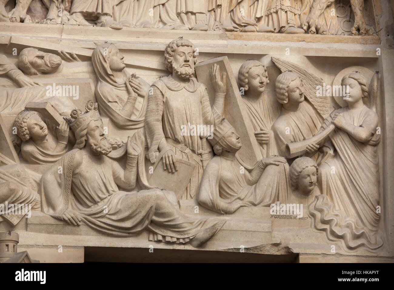 Resurrection of the Dead. Detail of the Neo-Gothic tympanum of the ...