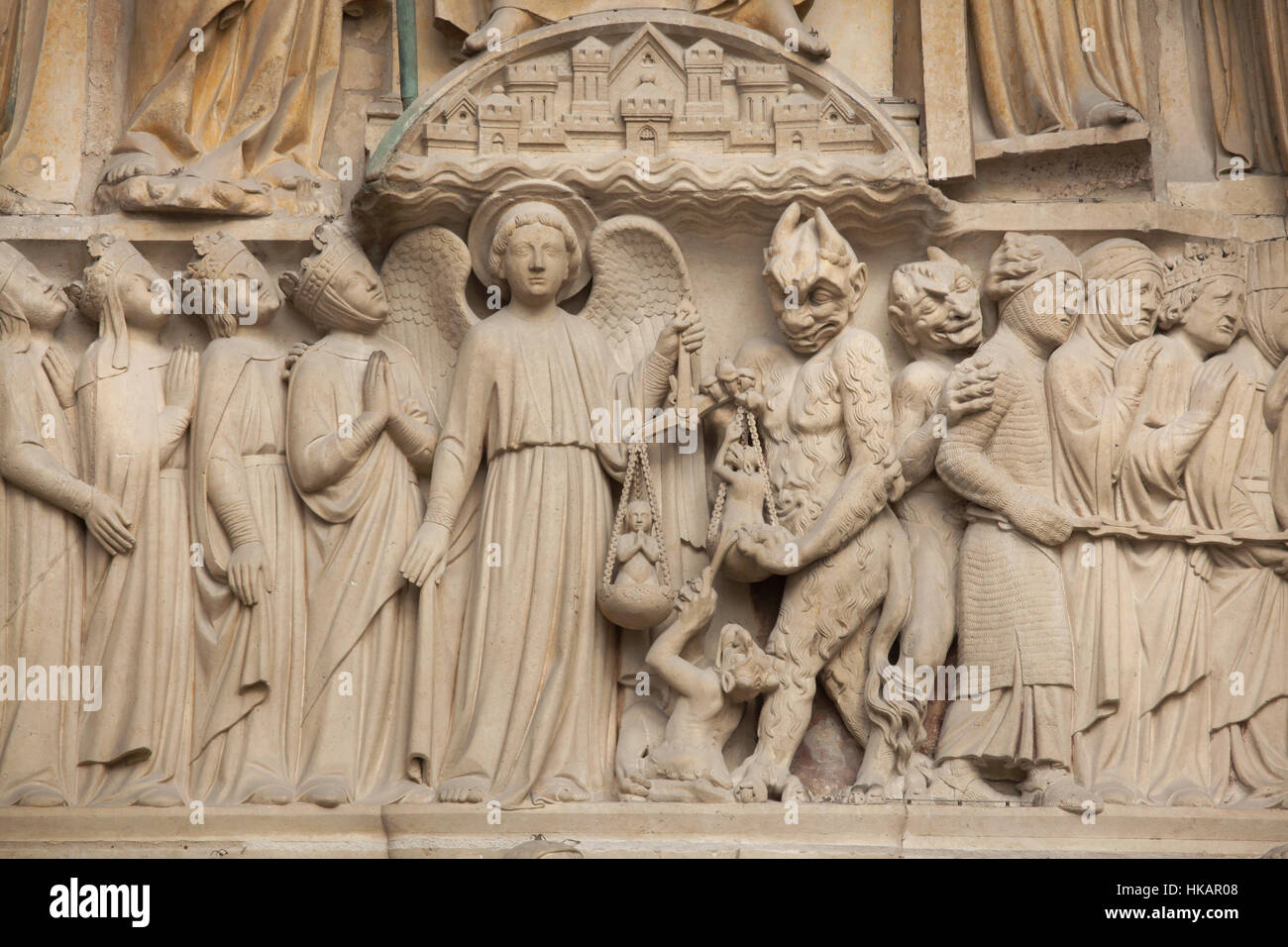 Weighing of human sins at the Last Judgment. Detail of the Neo-Gothic ...