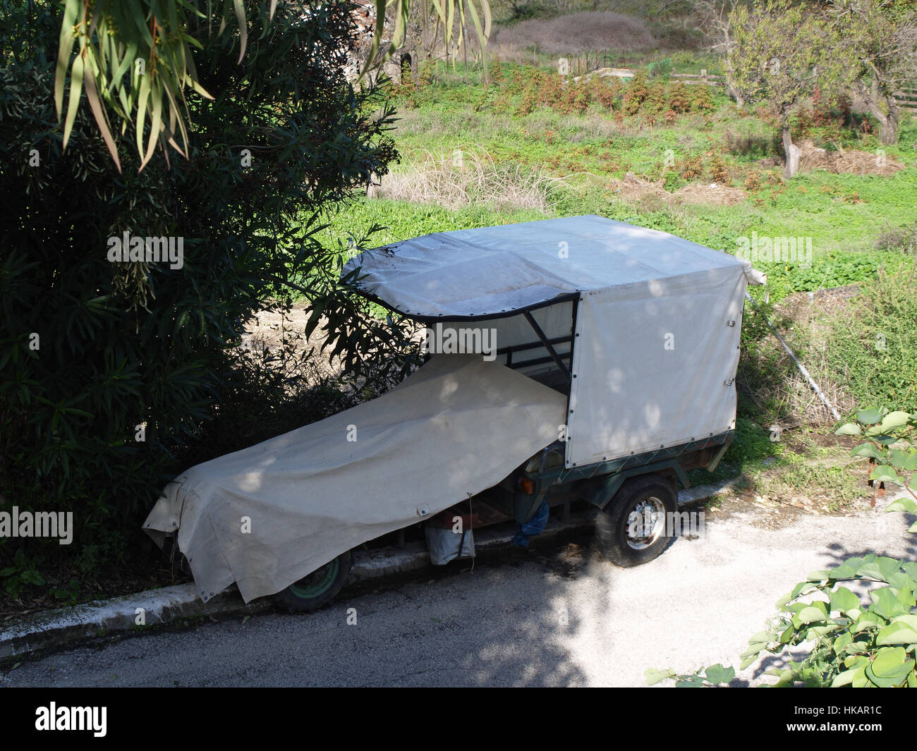 Traditional old agricultural vehicle at Pagi village, Corfu, Greece ...