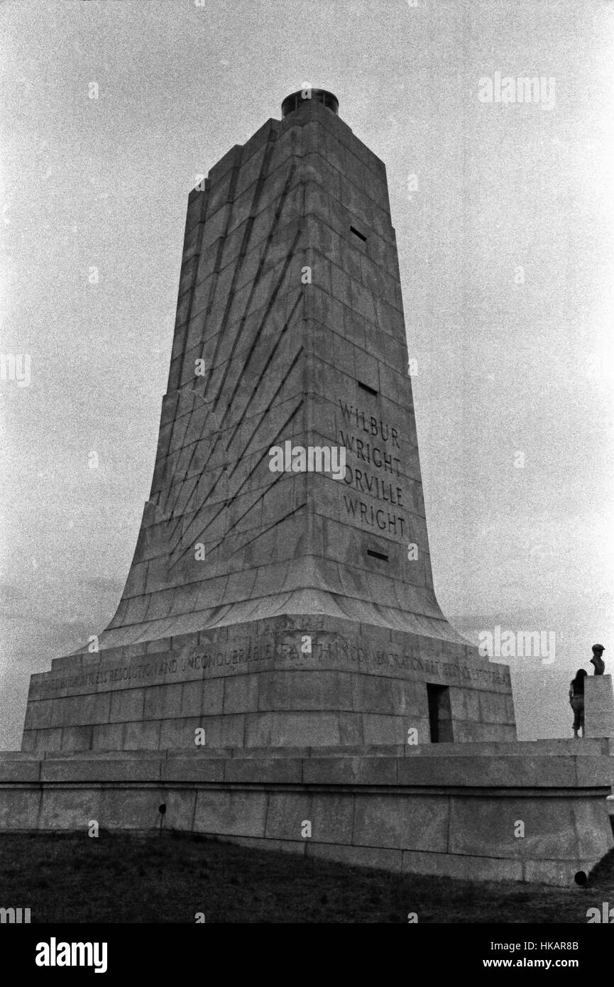 Grainy black and white photo of the Wright Brothers Memorial Monument ...