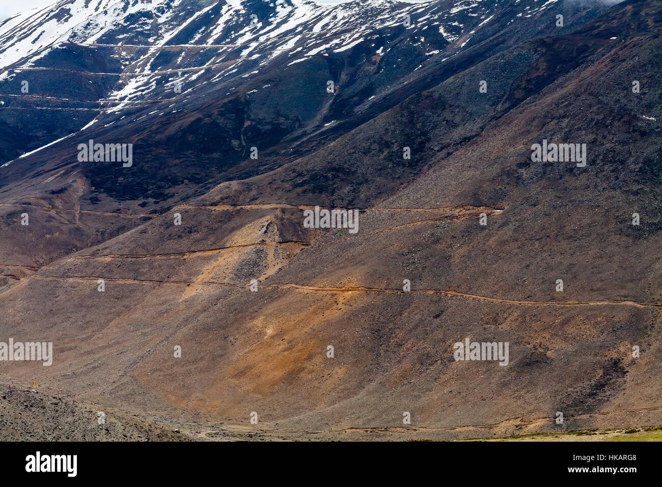 Spectacular view of narrow and winding road in Himalayas. Tibet, China ...