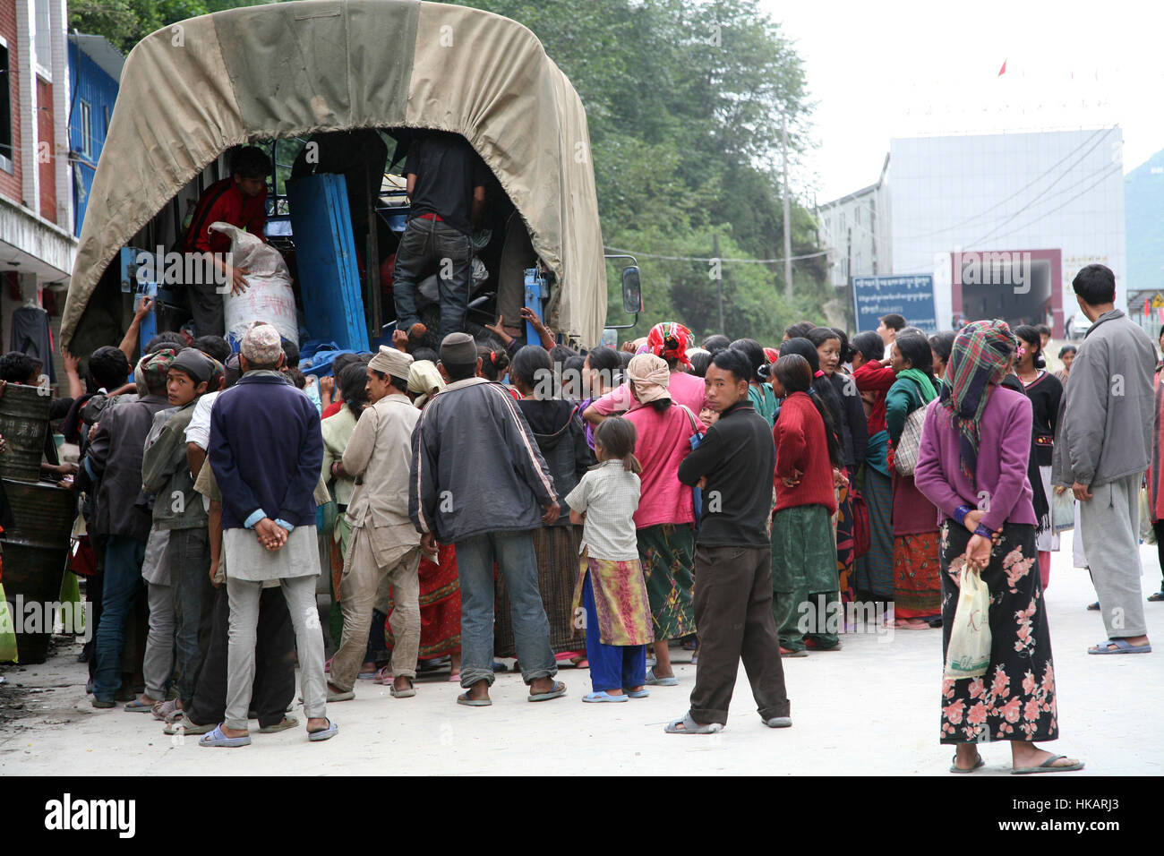 Street in border town Kodari between Nepal and Tibet, Nepal Stock Photo ...