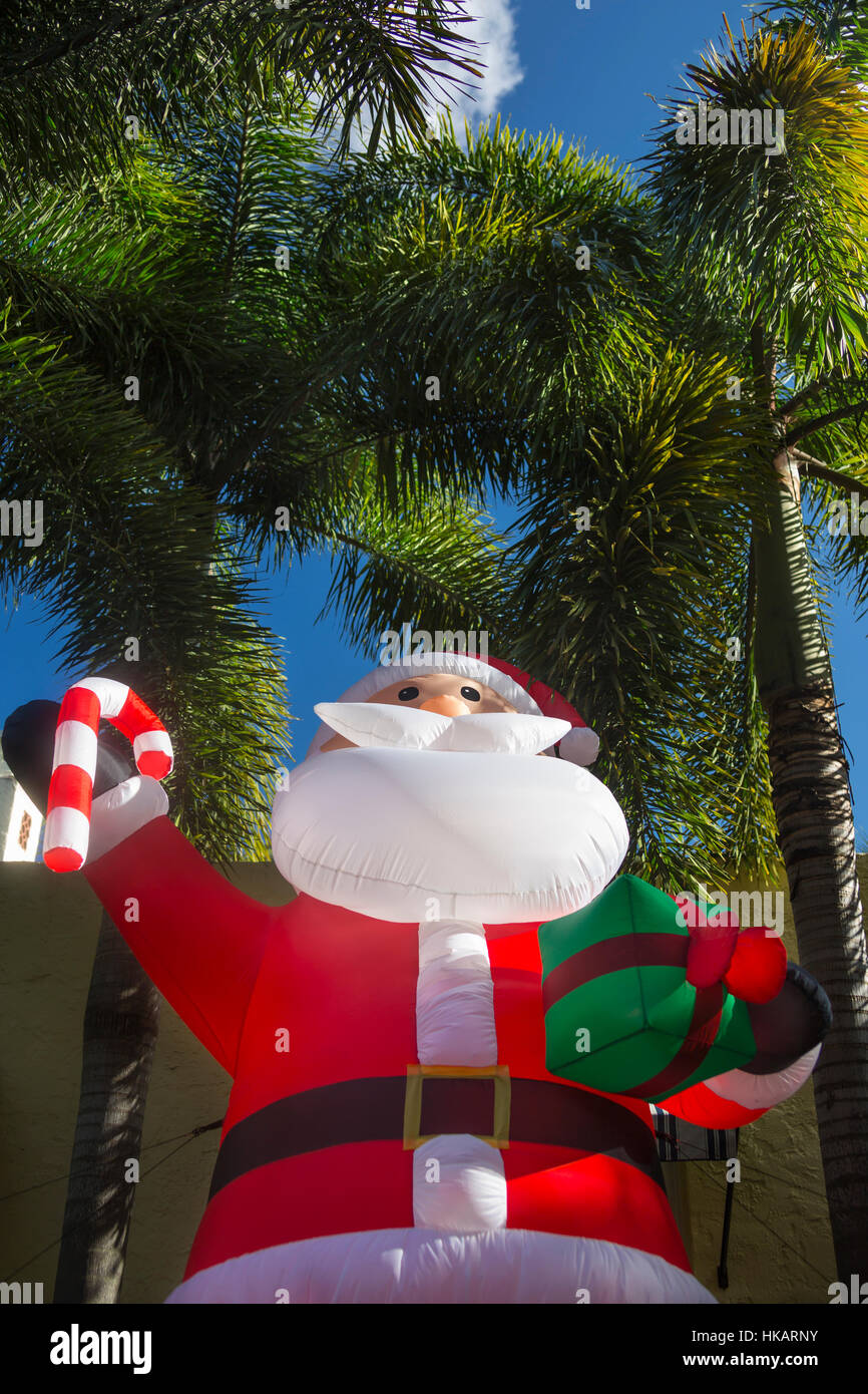 GIANT INFLATABLE BLOW UP SANTA CLAUS IN FRONT OF PALM TREES IN ...