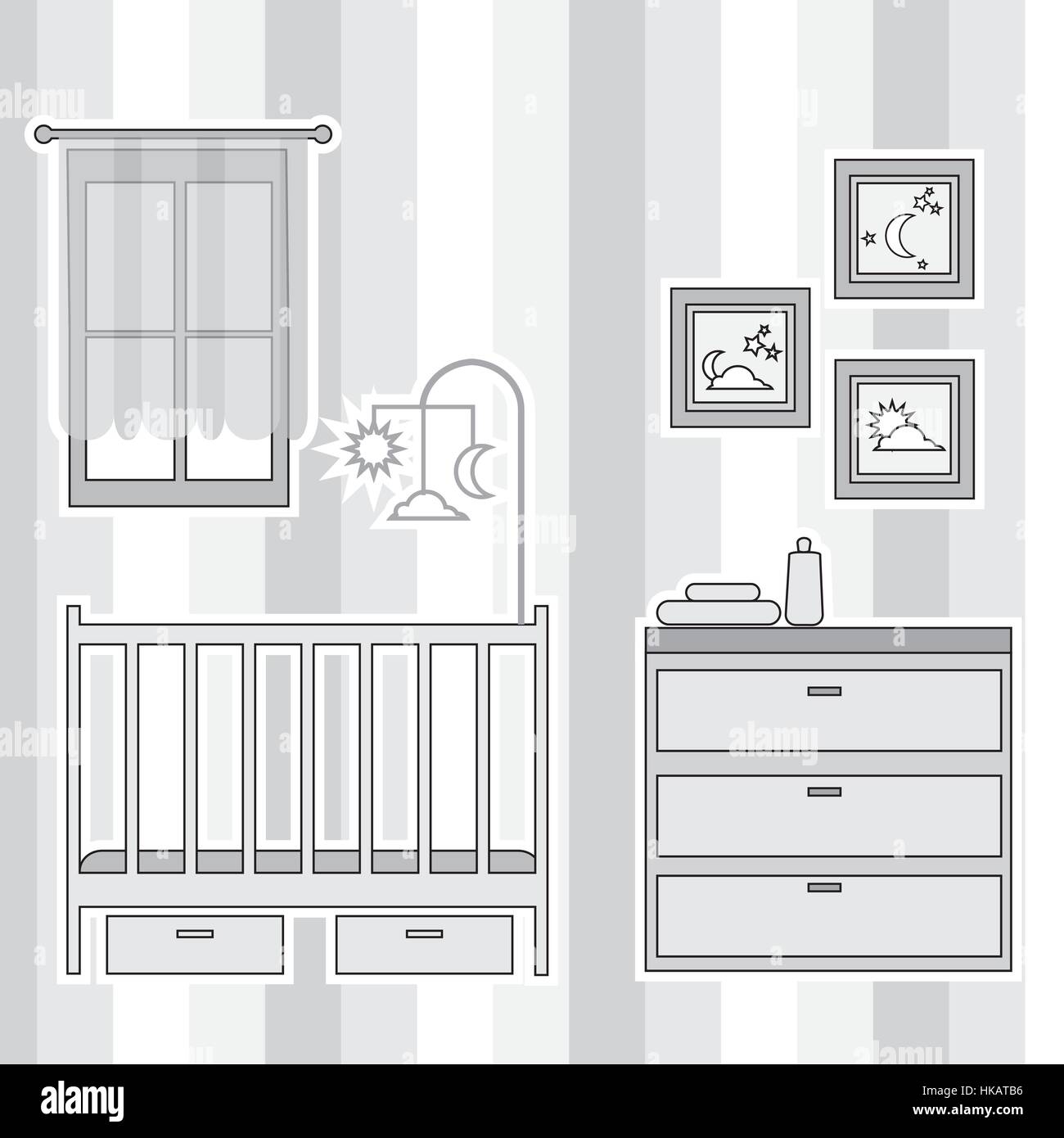 Nursery with furniture. Baby room interior. Vector illustration Stock ...