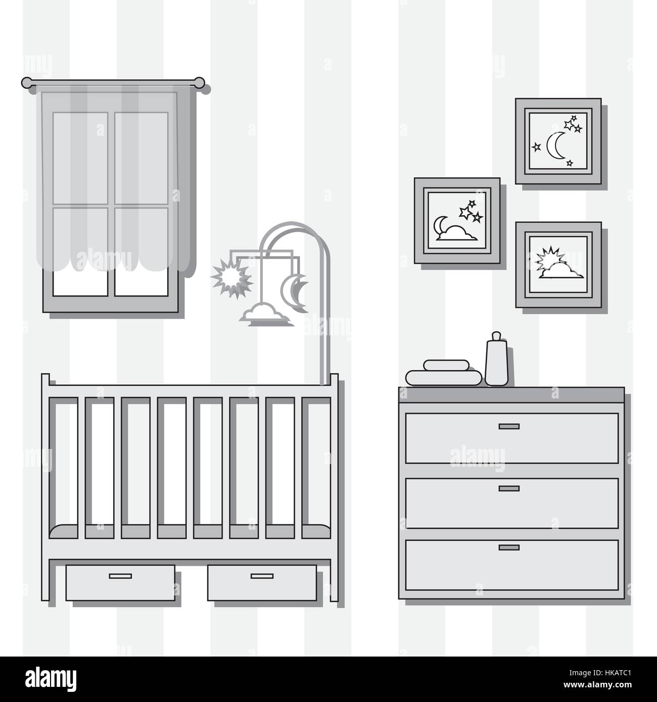 Nursery with furniture. Baby room interior. Vector illustration Stock ...