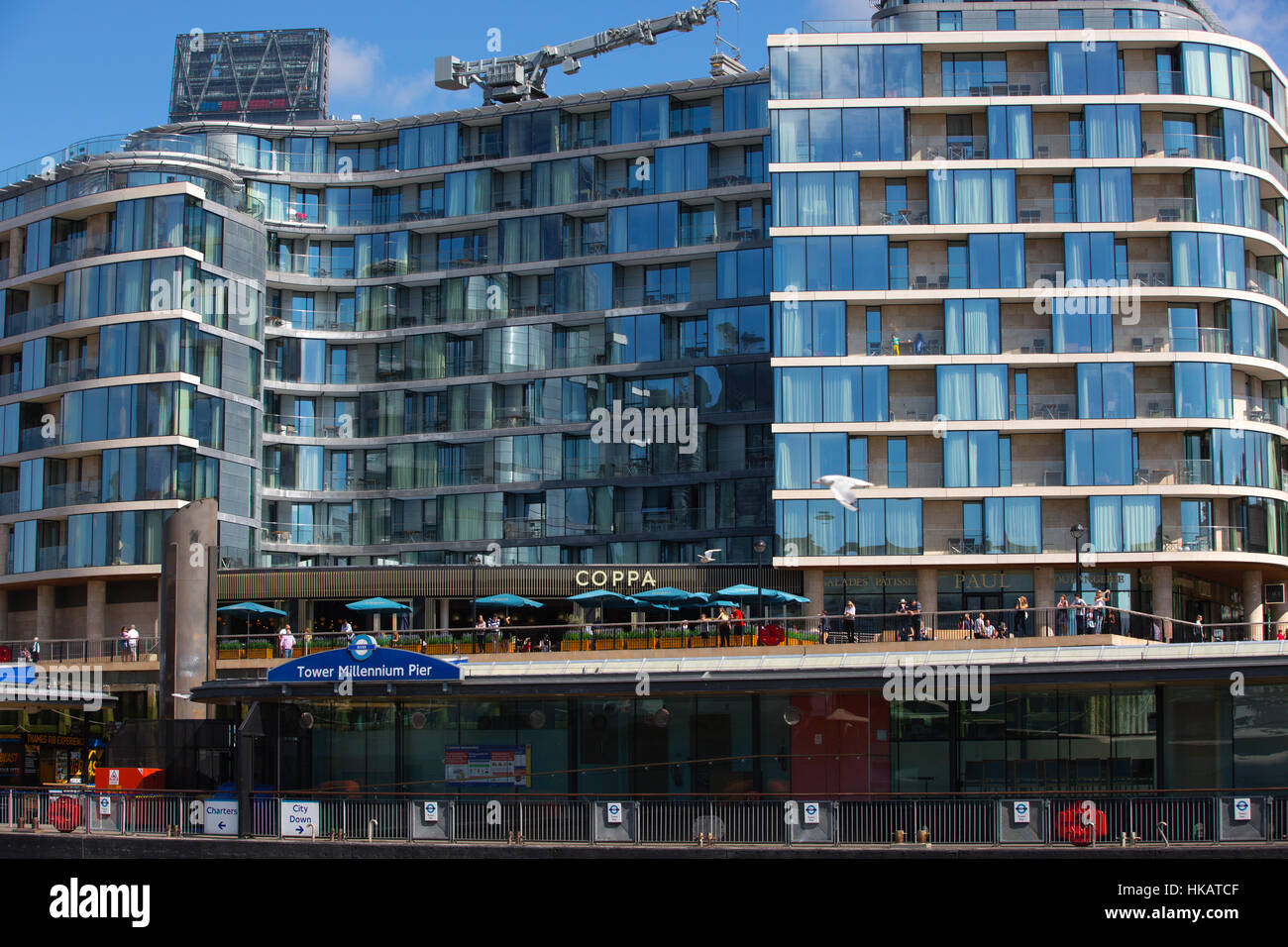 Modern riverside apartments at Tower Millennium Pier, Lower Thames ...