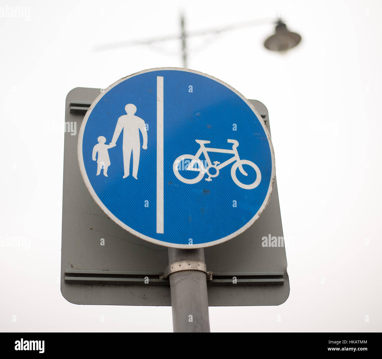 Pedestrian and cycle seperation sign, UK urban road sign Stock Photo ...