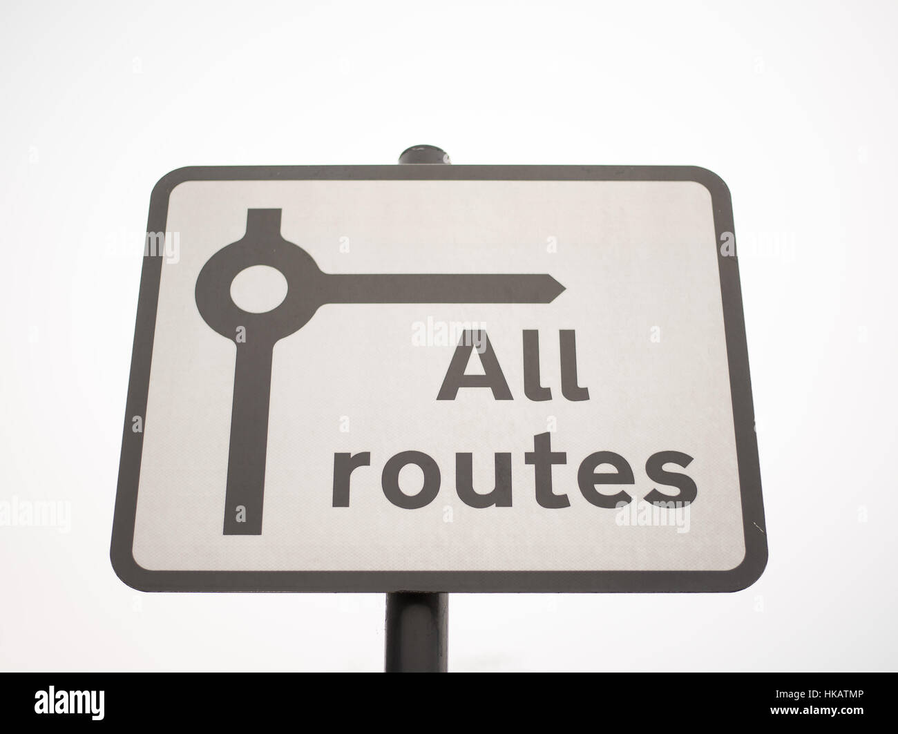 All routes sign, UK urban rodad signs Stock Photo - Alamy