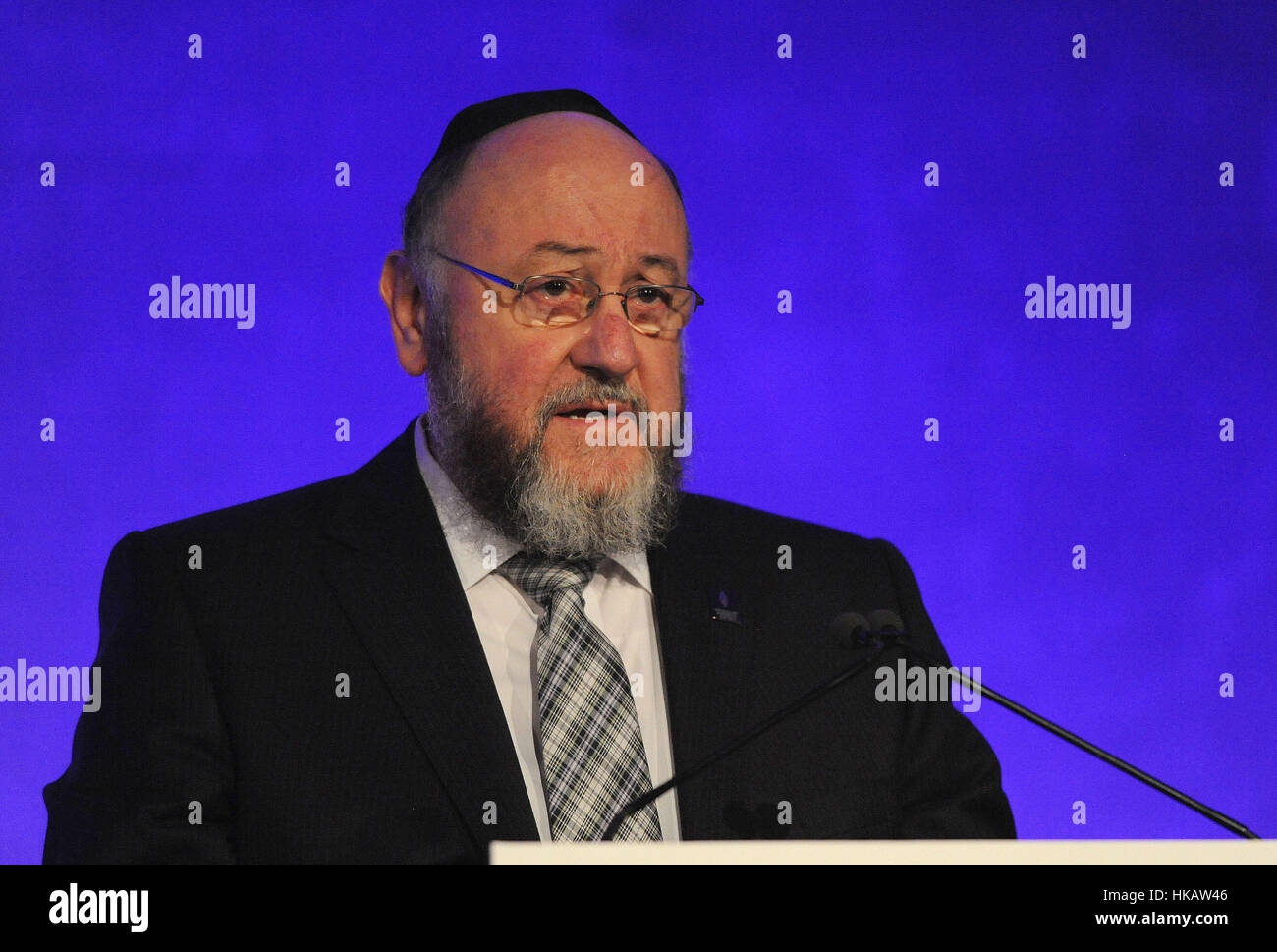 The Chief Rabbi, Ephraim Mirvis, speaks during a Holocaust Memorial Day ...
