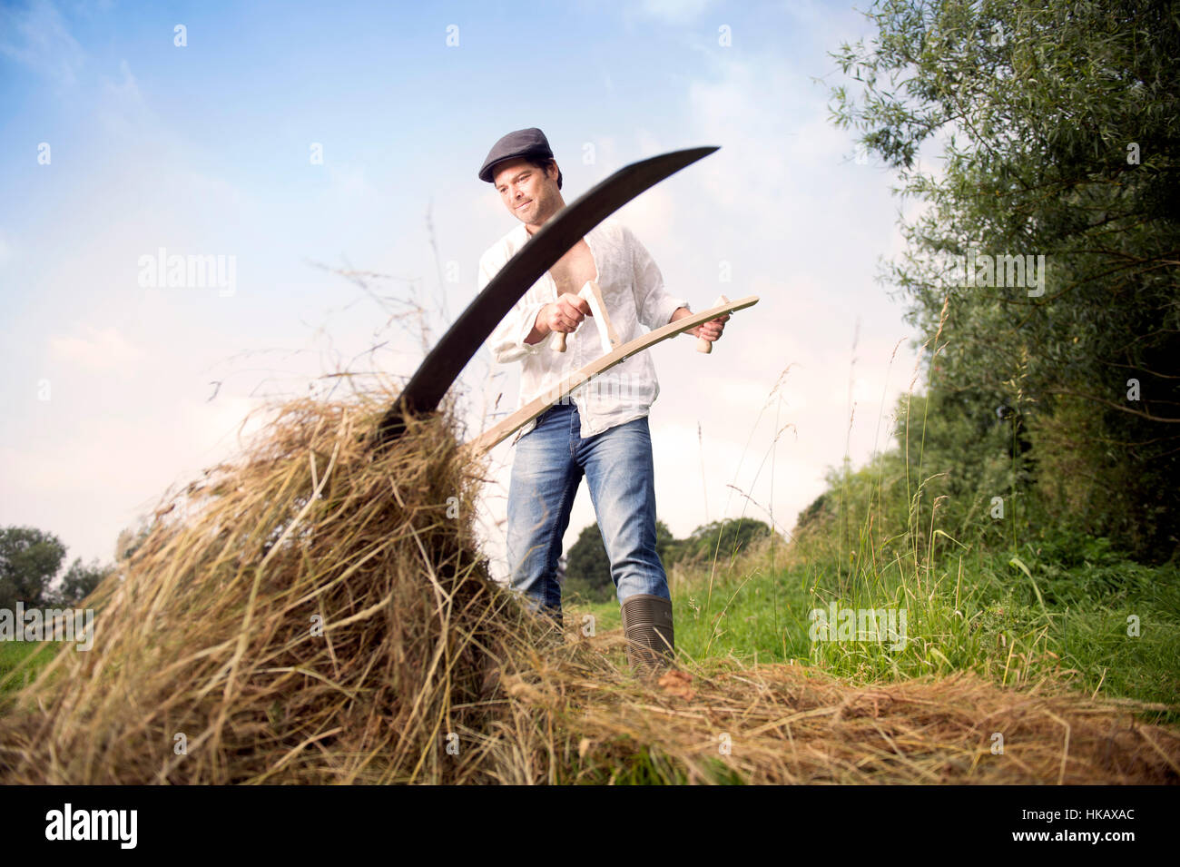 A man scything his field UK Stock Photo - Alamy