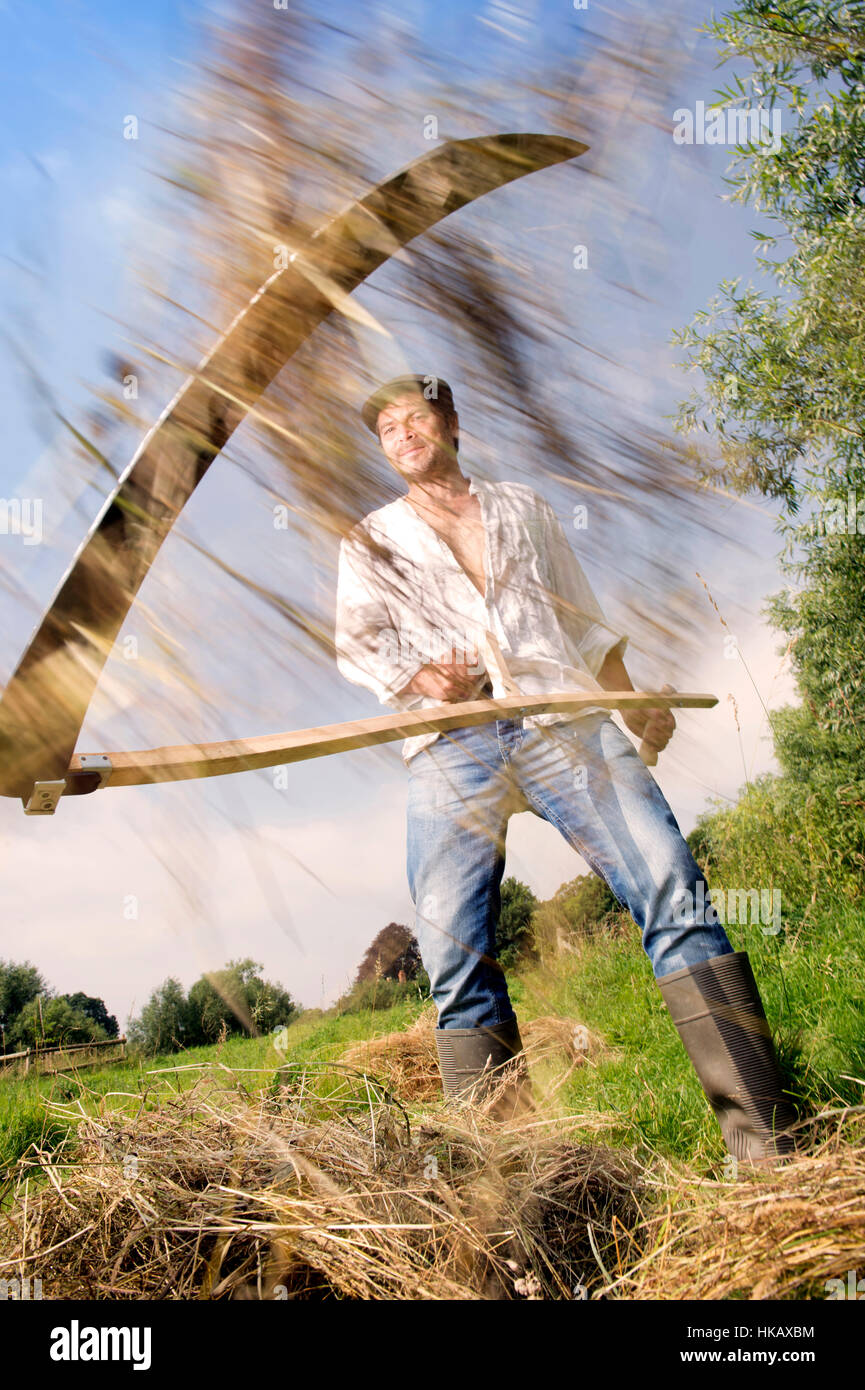 A man scything his field UK Stock Photo - Alamy