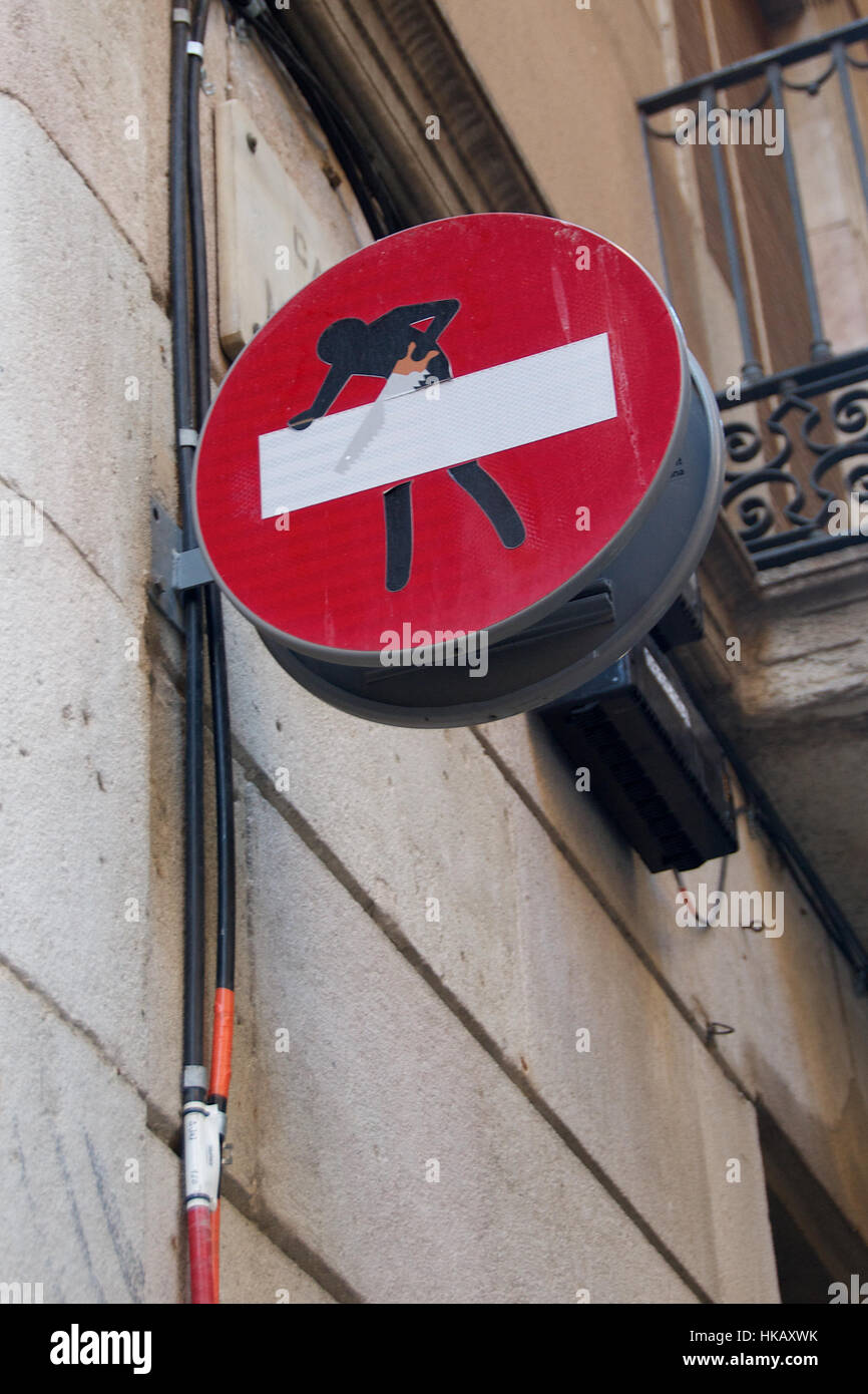 Funny no entry sign in Barcelona, Catalonia Province, Spain Stock Photo ...