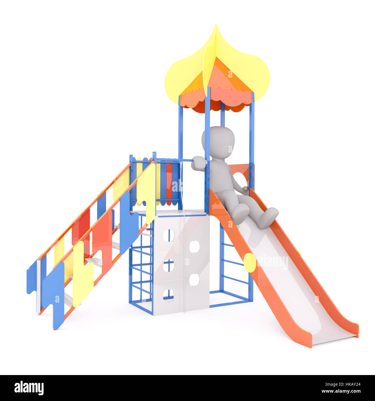 Generic 3d Rendered Childlike Cartoon Character Sliding Down Slide on ...
