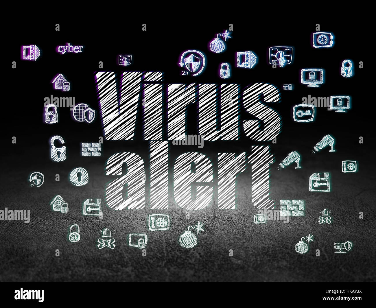 Privacy concept: Virus Alert in grunge dark room Stock Photo - Alamy