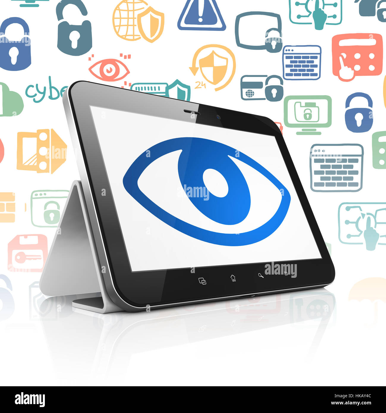 Safety concept: Tablet Computer with Eye on display Stock Photo - Alamy