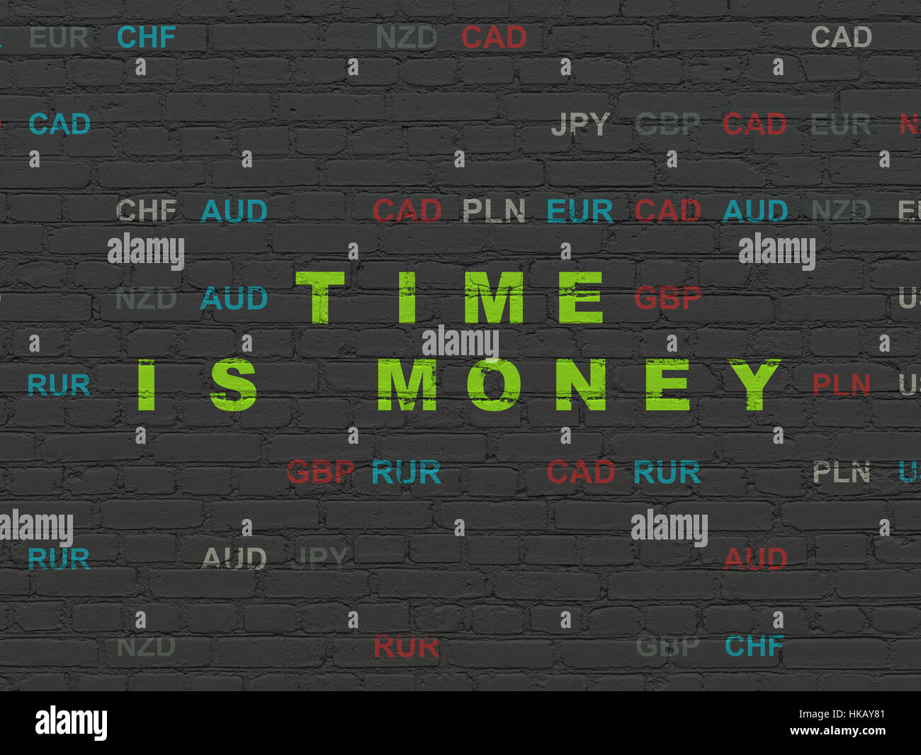 Finance concept: Time Is money on wall background Stock Photo - Alamy