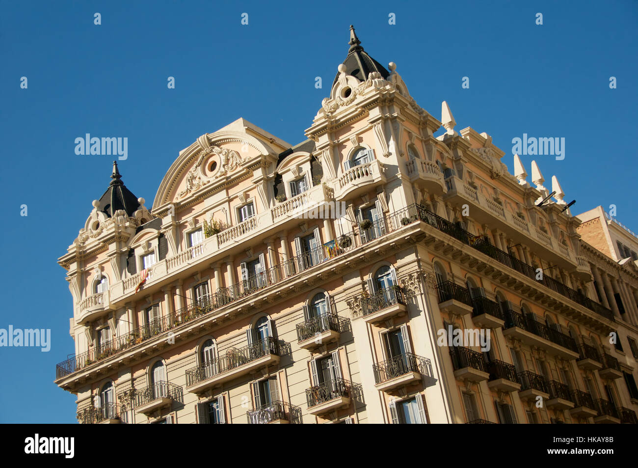 Large building in the sunshine in Barcelona, Catalonia Province, Spain ...