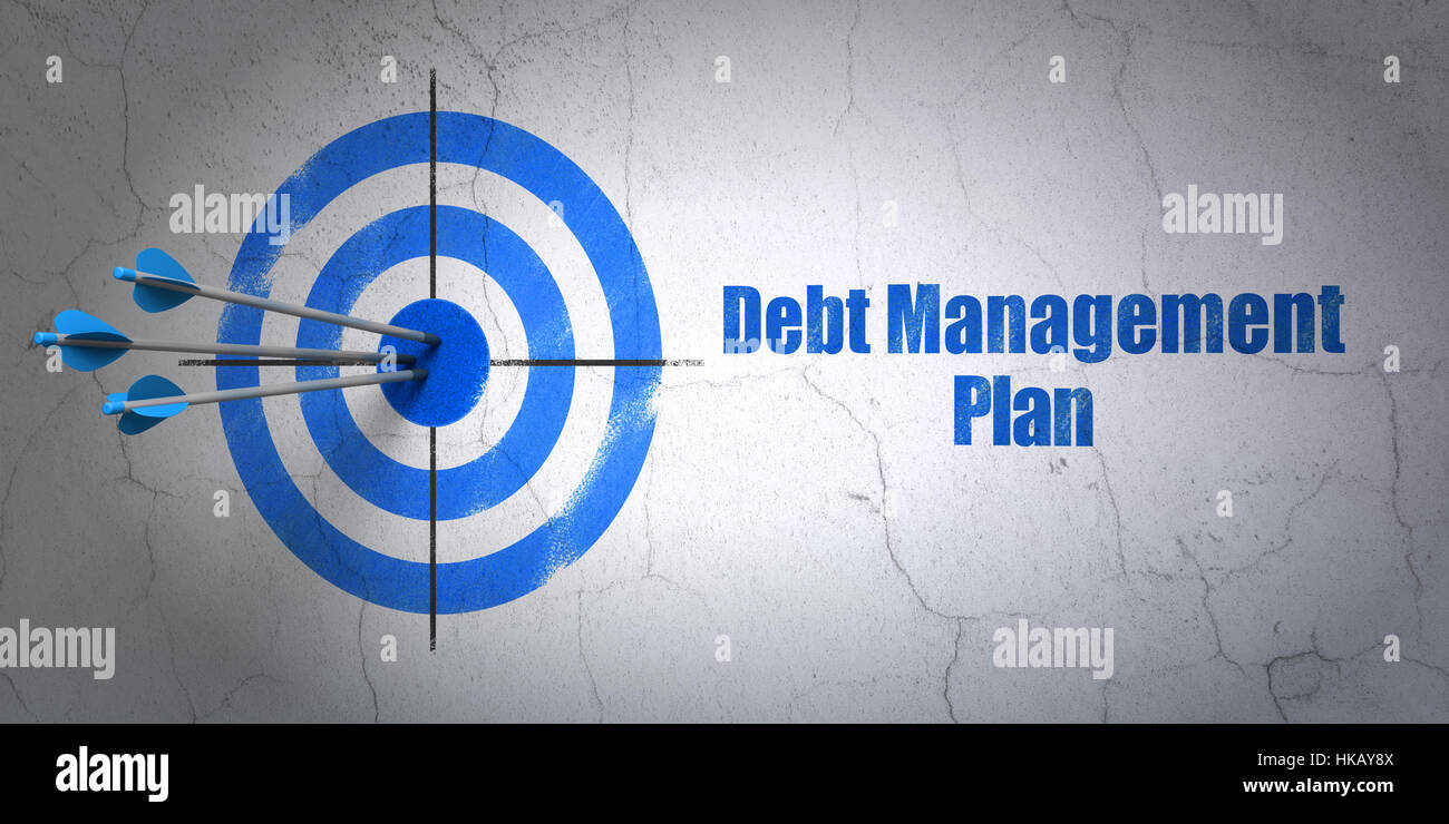 Finance concept: target and Debt Management Plan on wall background ...