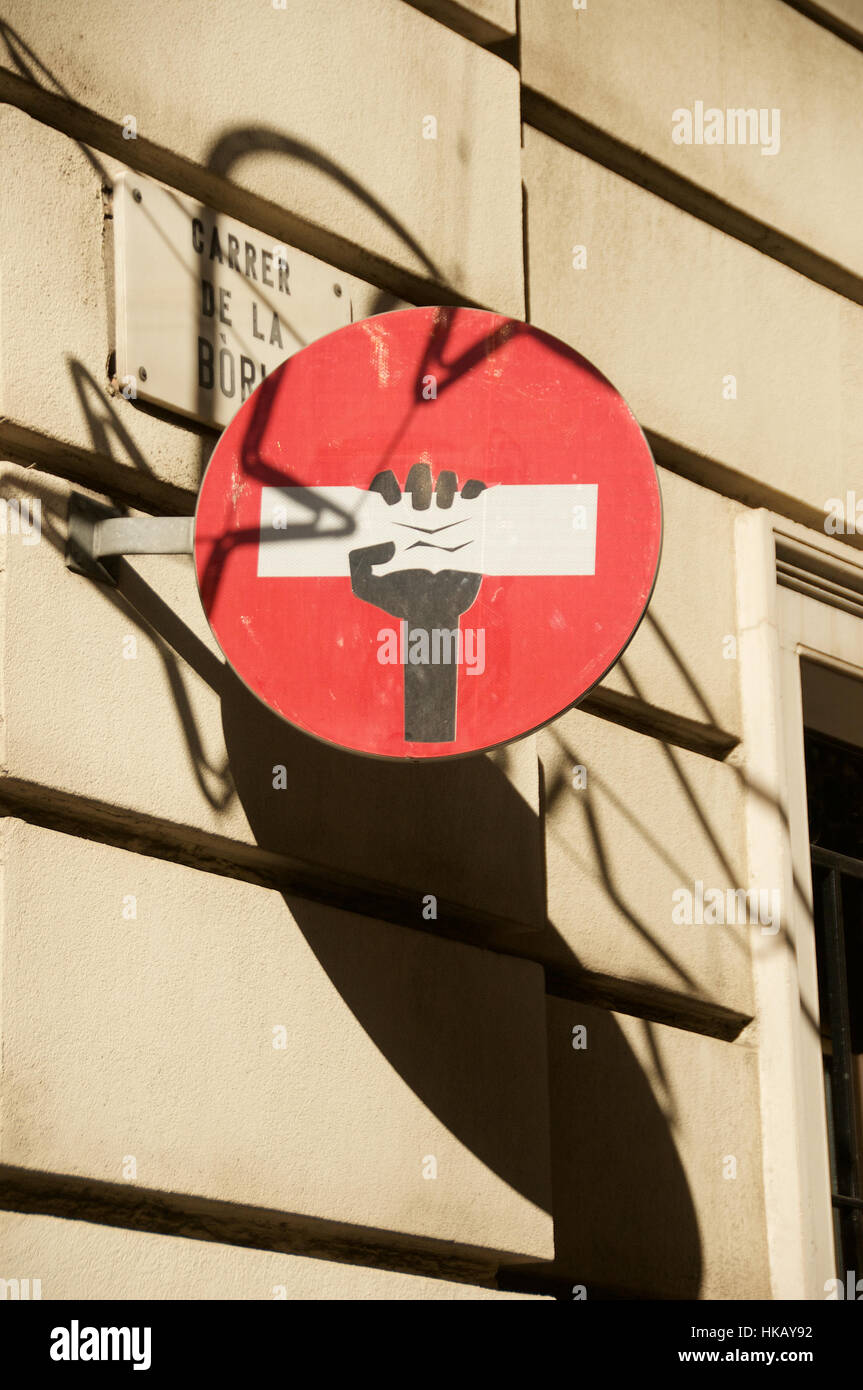 Funny No Entry road sign in Barcelona, Catalonia Province, Spain Stock ...