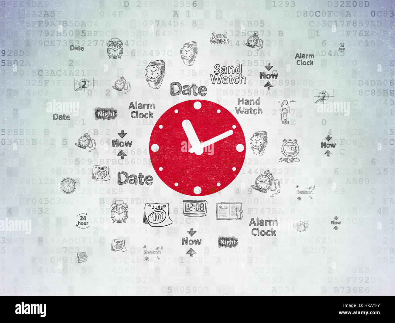 Timeline concept: Clock on Digital Data Paper background Stock Photo ...