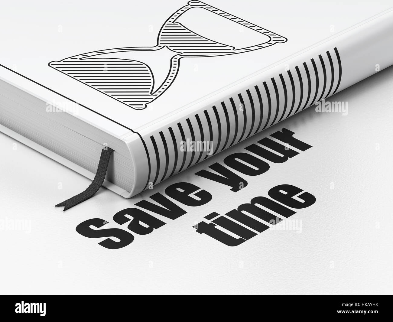 Timeline concept: book Hourglass, Save Your Time on white background ...
