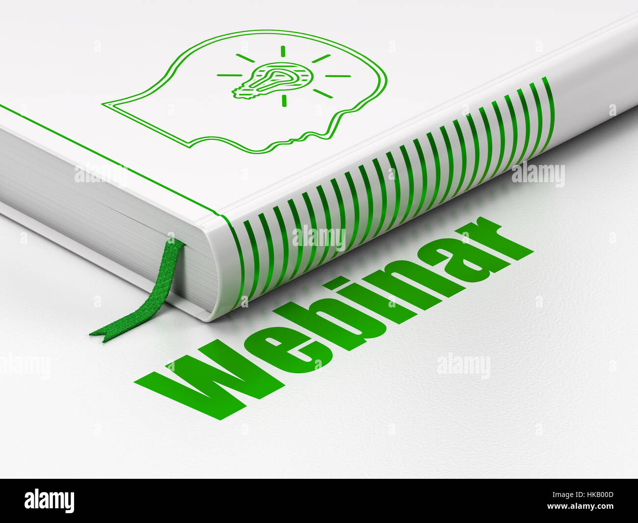 Learning concept: book Head With Lightbulb, Webinar on white background ...