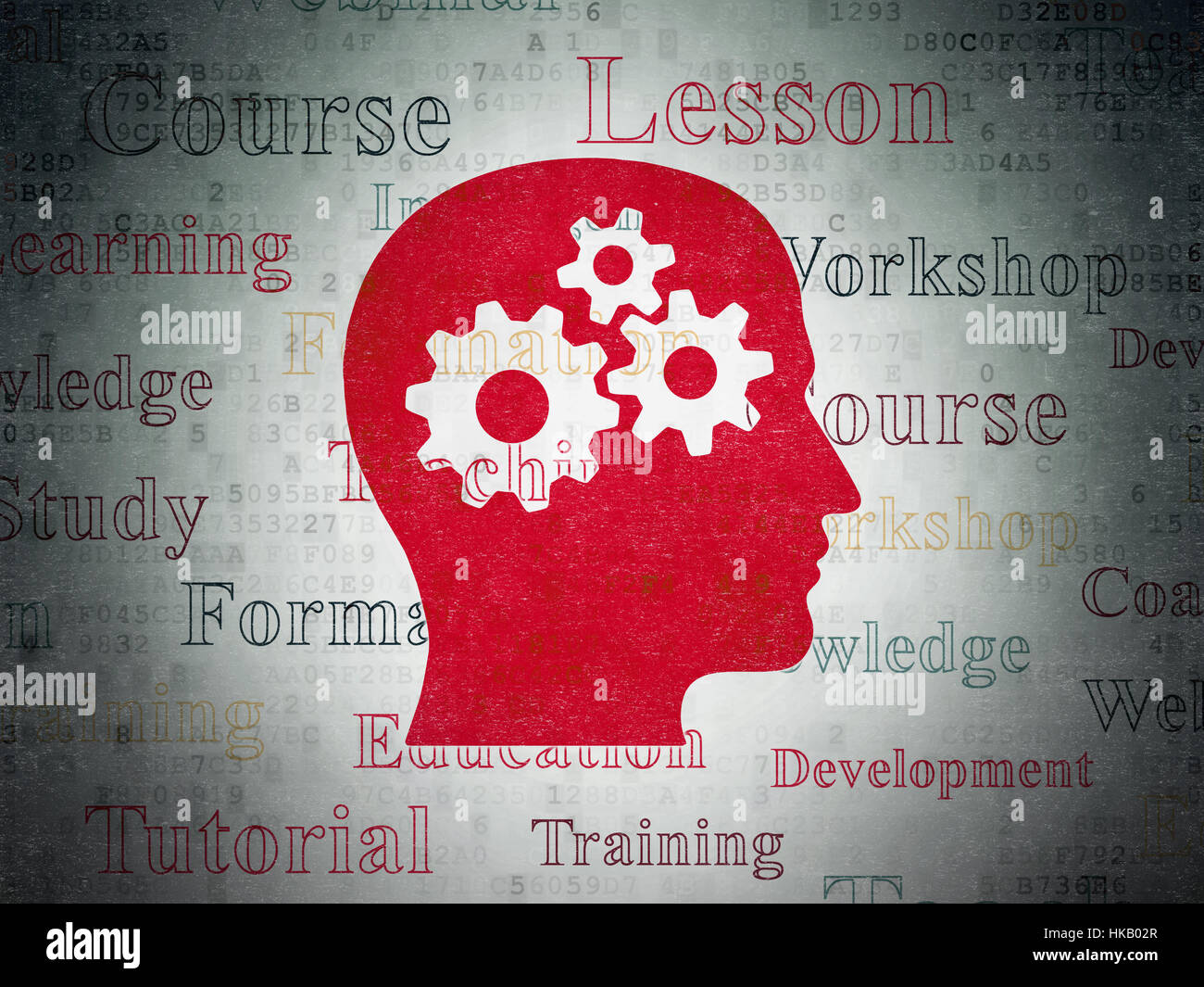 Learning concept: Head With Gears on Digital Data Paper background ...