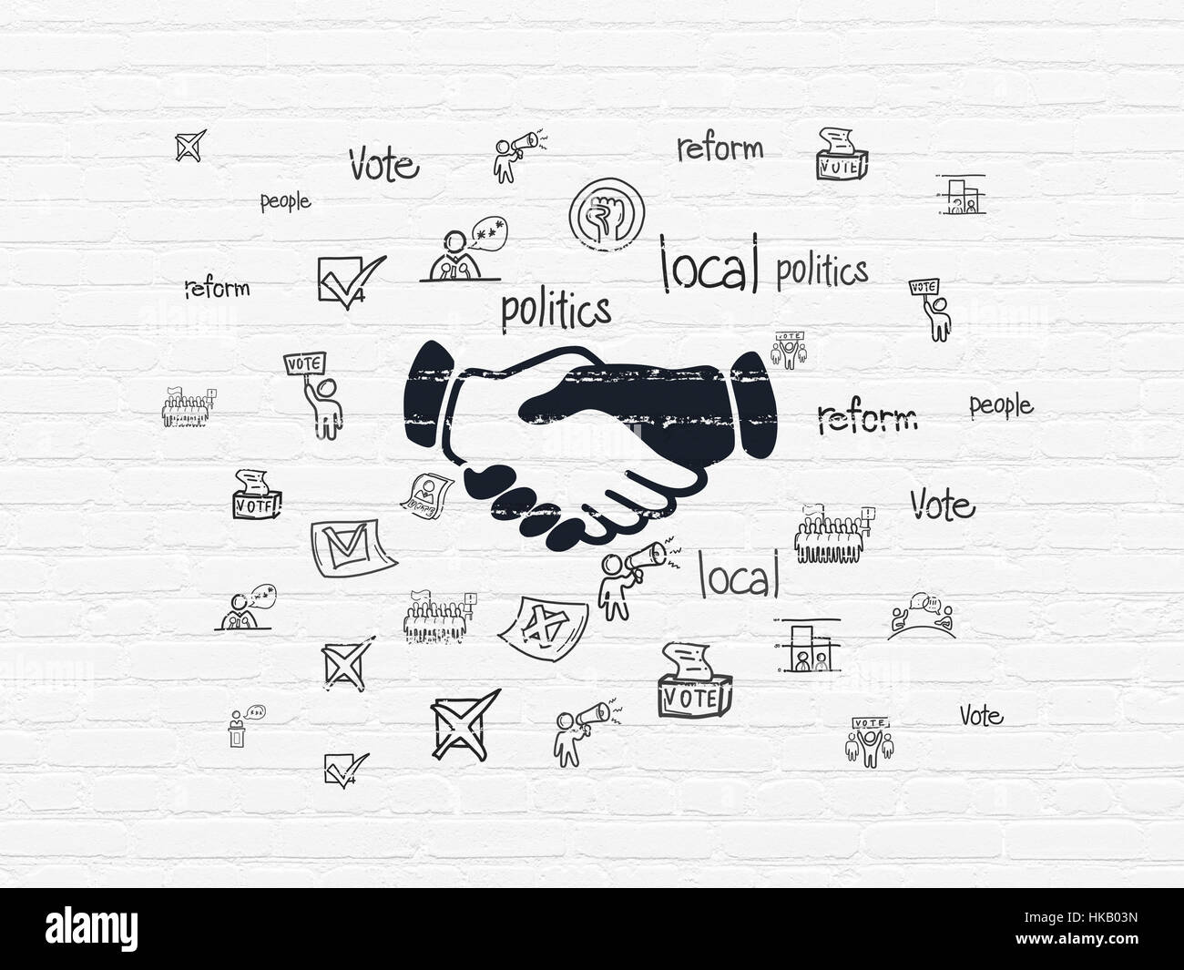 Political concept: Handshake on wall background Stock Photo - Alamy