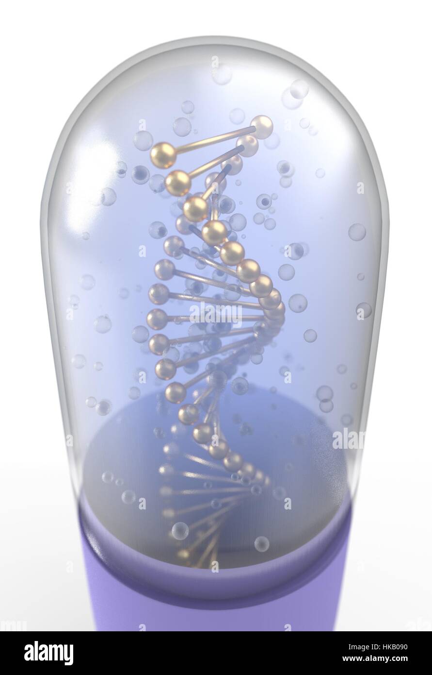 DNA helix inside pill capsules standing 3d illustration Stock Photo - Alamy