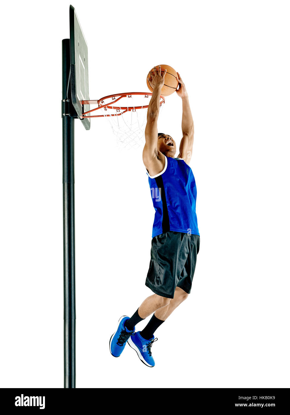 one basketball player man Isolated on white background Stock Photo - Alamy