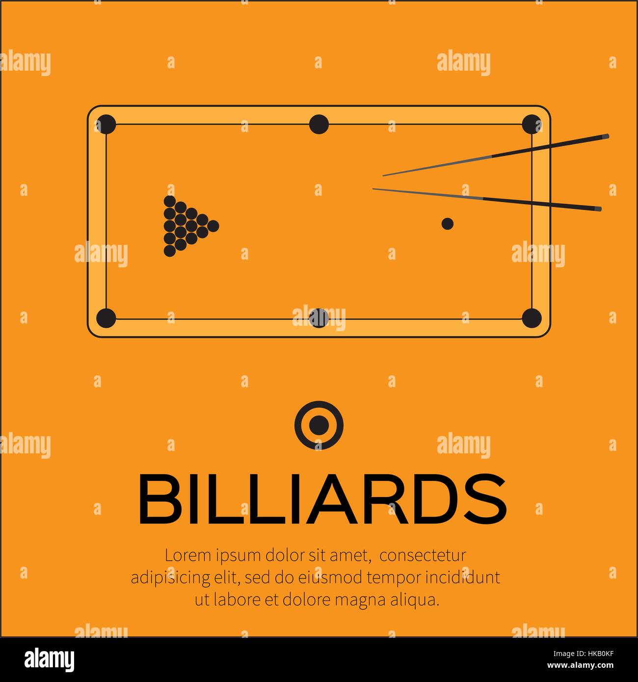 Billiards, pool, snooker game. Balls triangle, cue on table – Vector ...