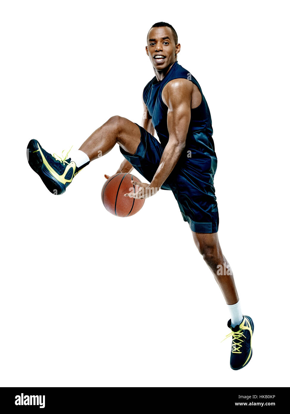 one basketball player man Isolated on white background Stock Photo - Alamy