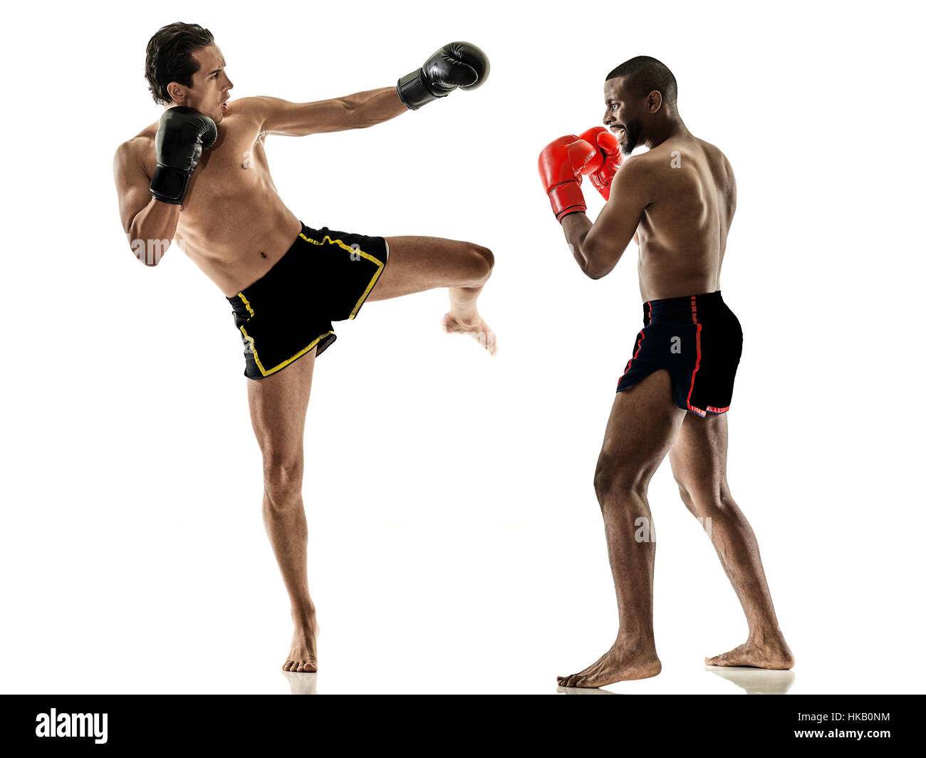 two caucasian Muay Thai kickboxing kickboxer thai boxing men isolated ...