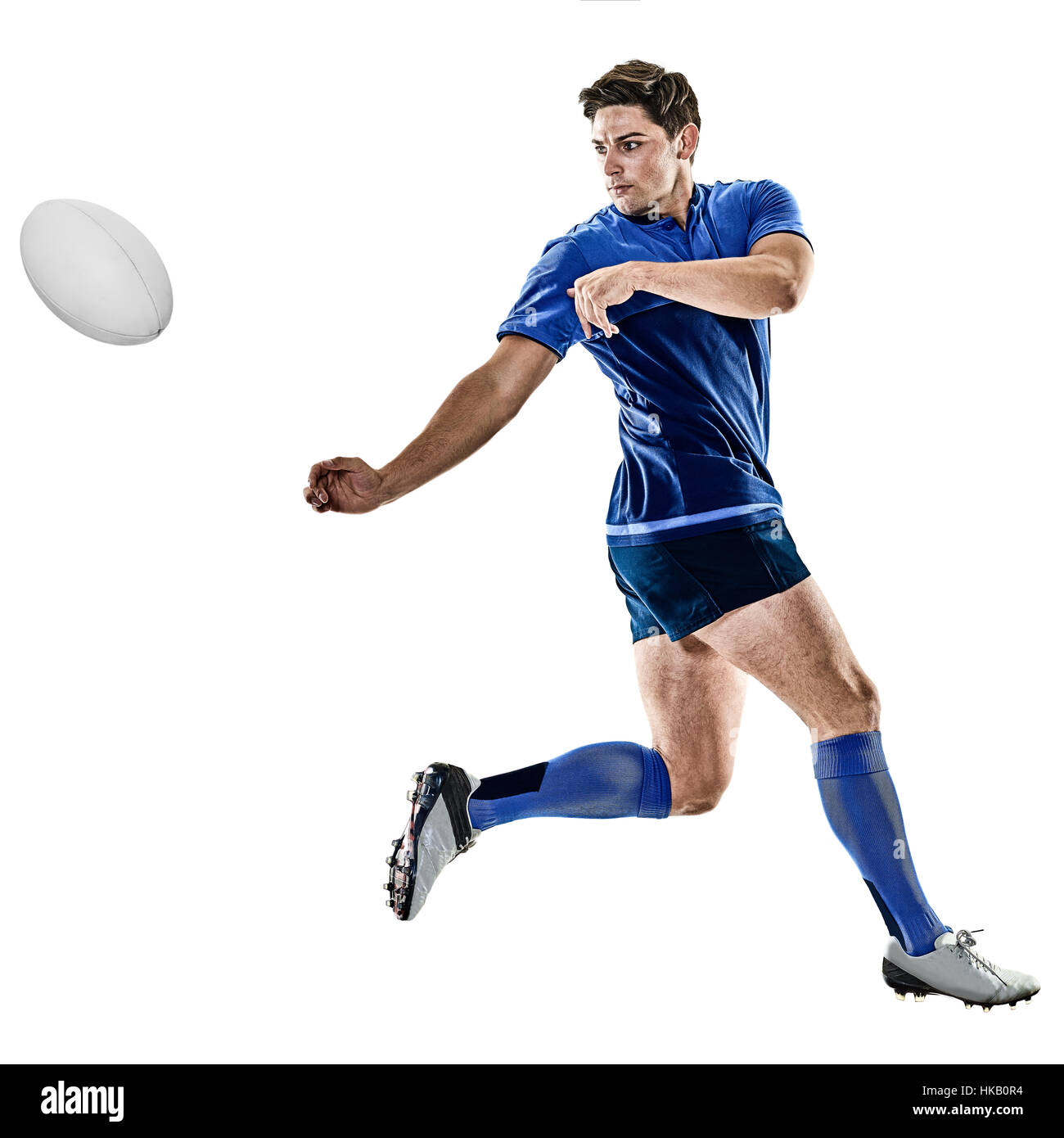 one caucasian rugby player man studio isolated on white background ...