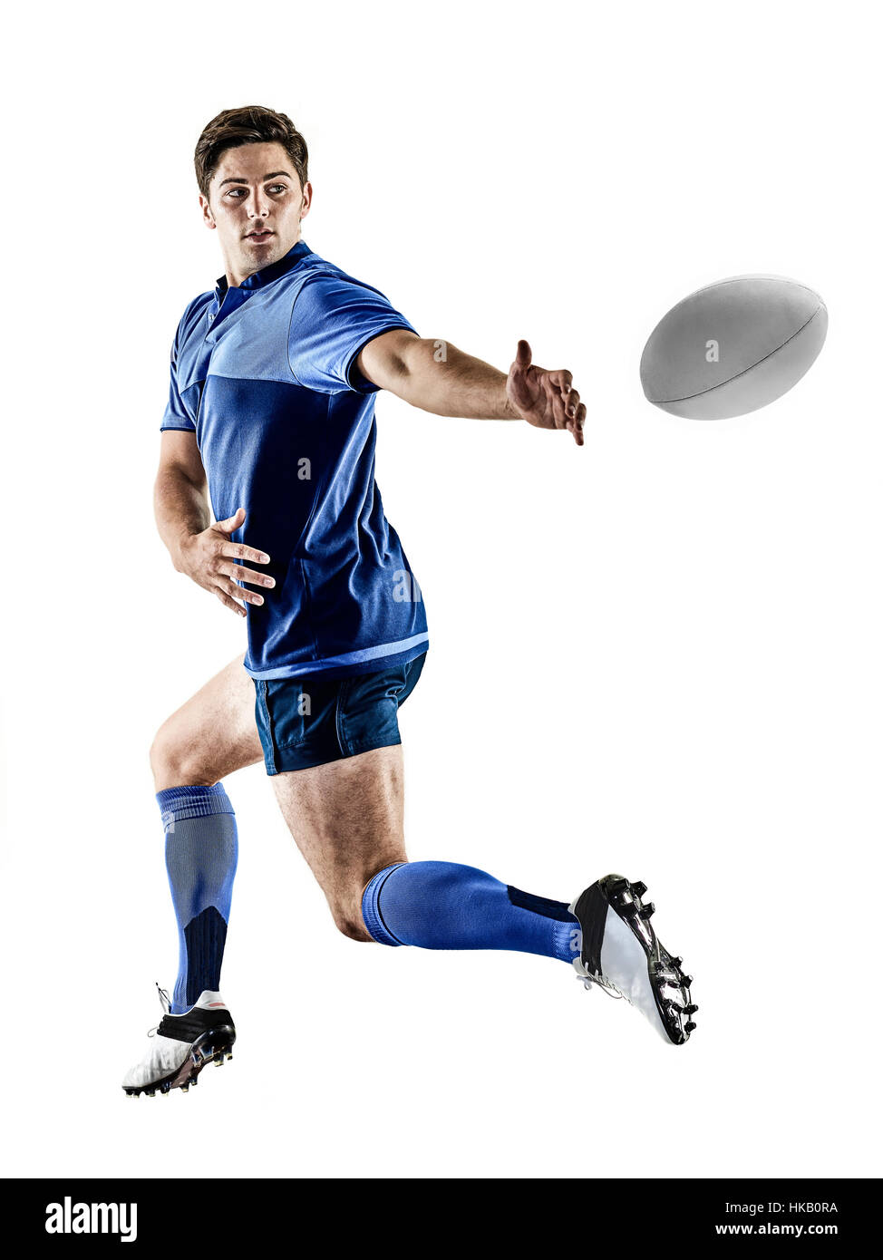 one caucasian rugby player man studio isolated on white background ...