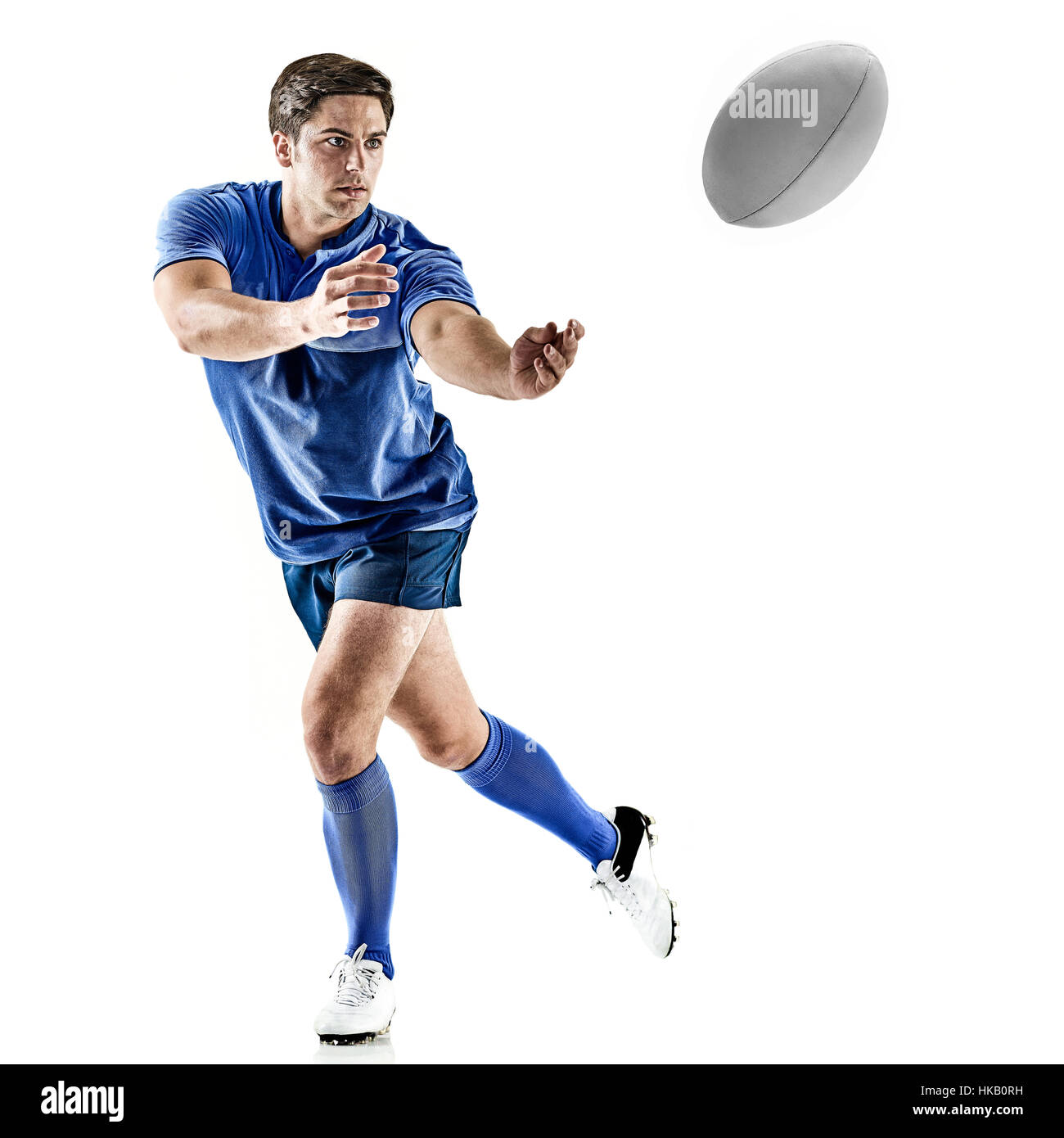 one caucasian rugby player man studio isolated on white background ...