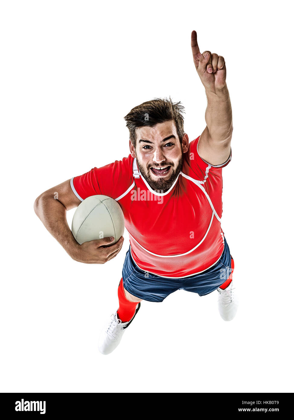 one caucasian rugby player man studio isolated on white background ...